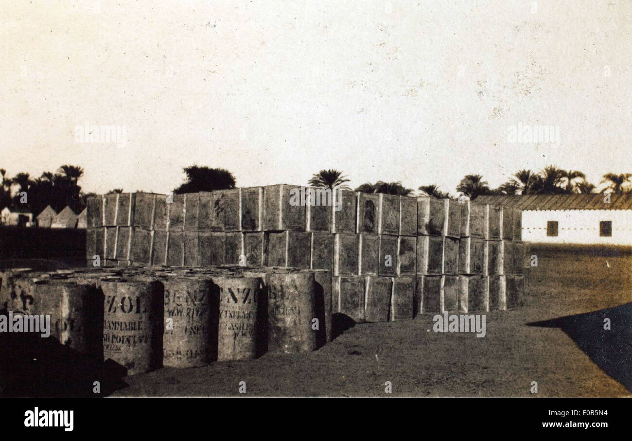 This image shows gas cans labeled 'Petrol' and 'Benzol', which were ...