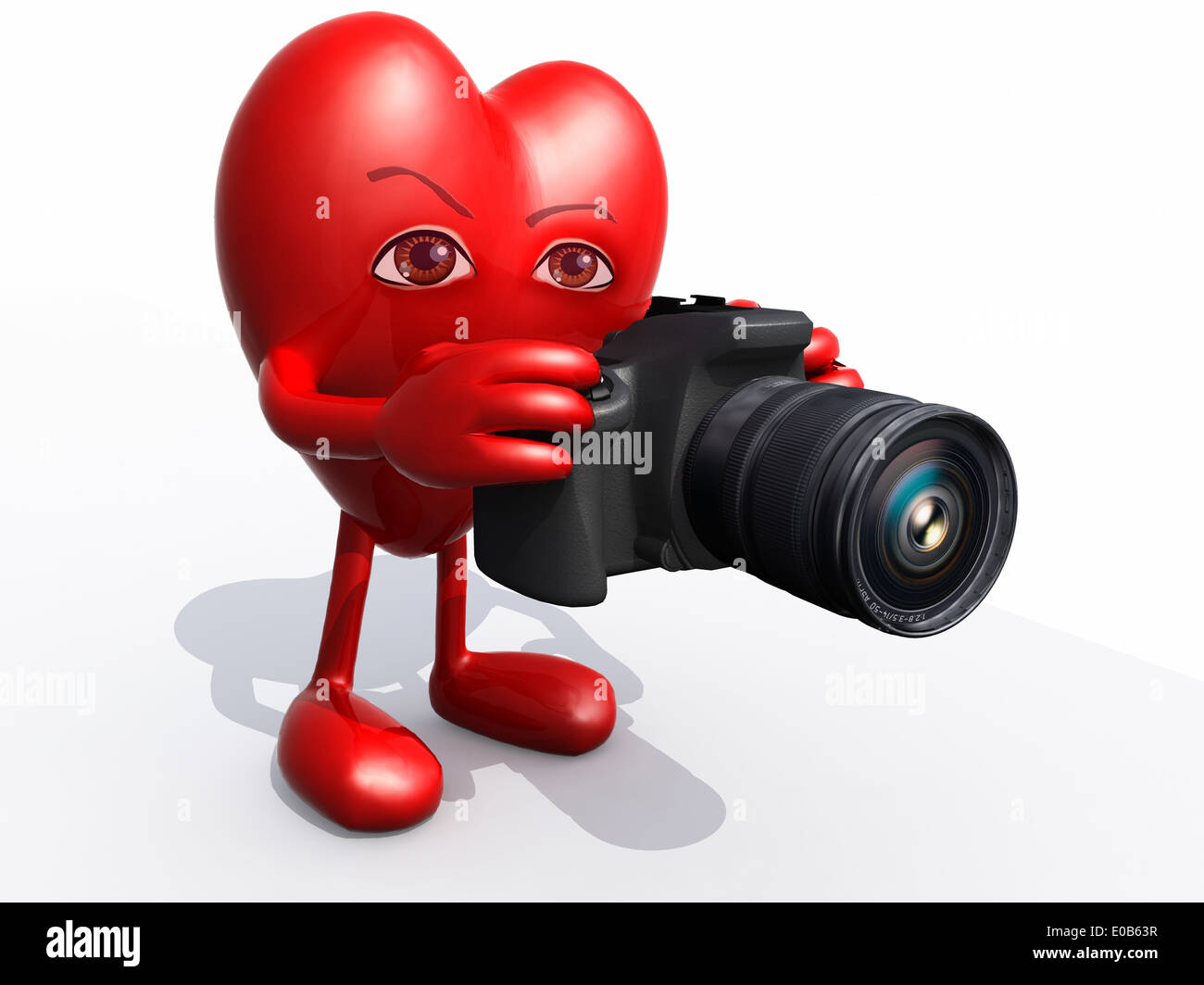 heart with arms, legs, eyes and digital photo camera while framing ...