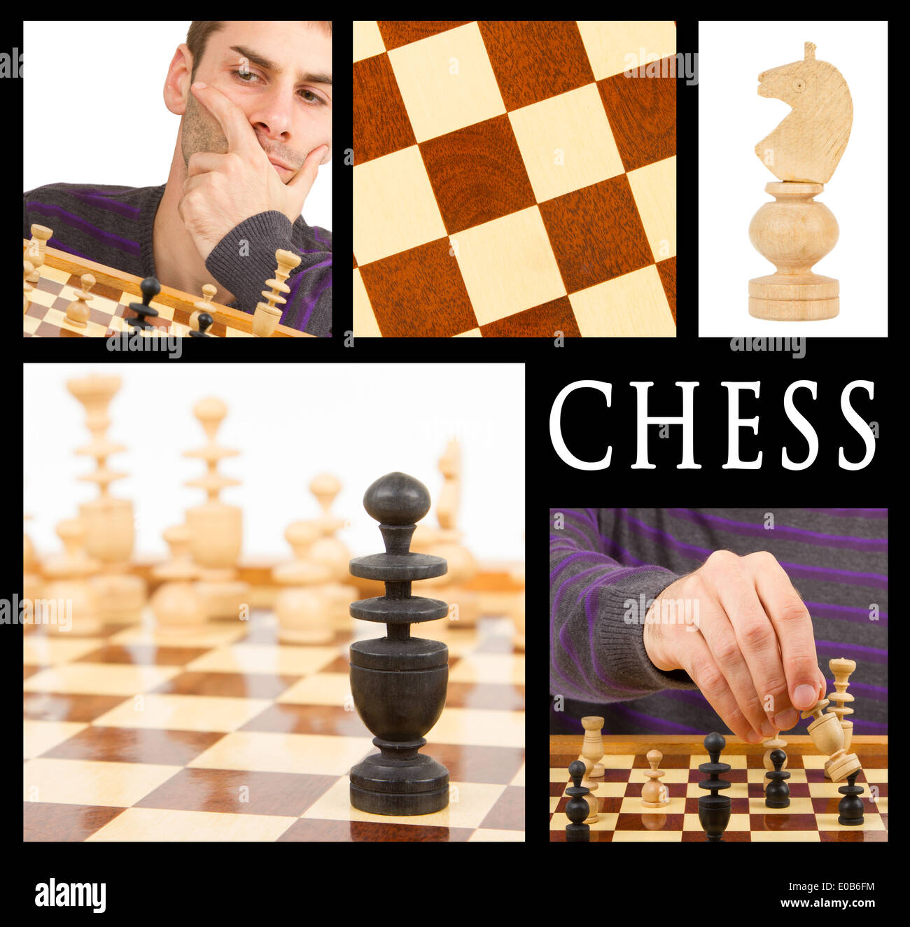 Compilation of game of chess series of five isolated on black Stock ...