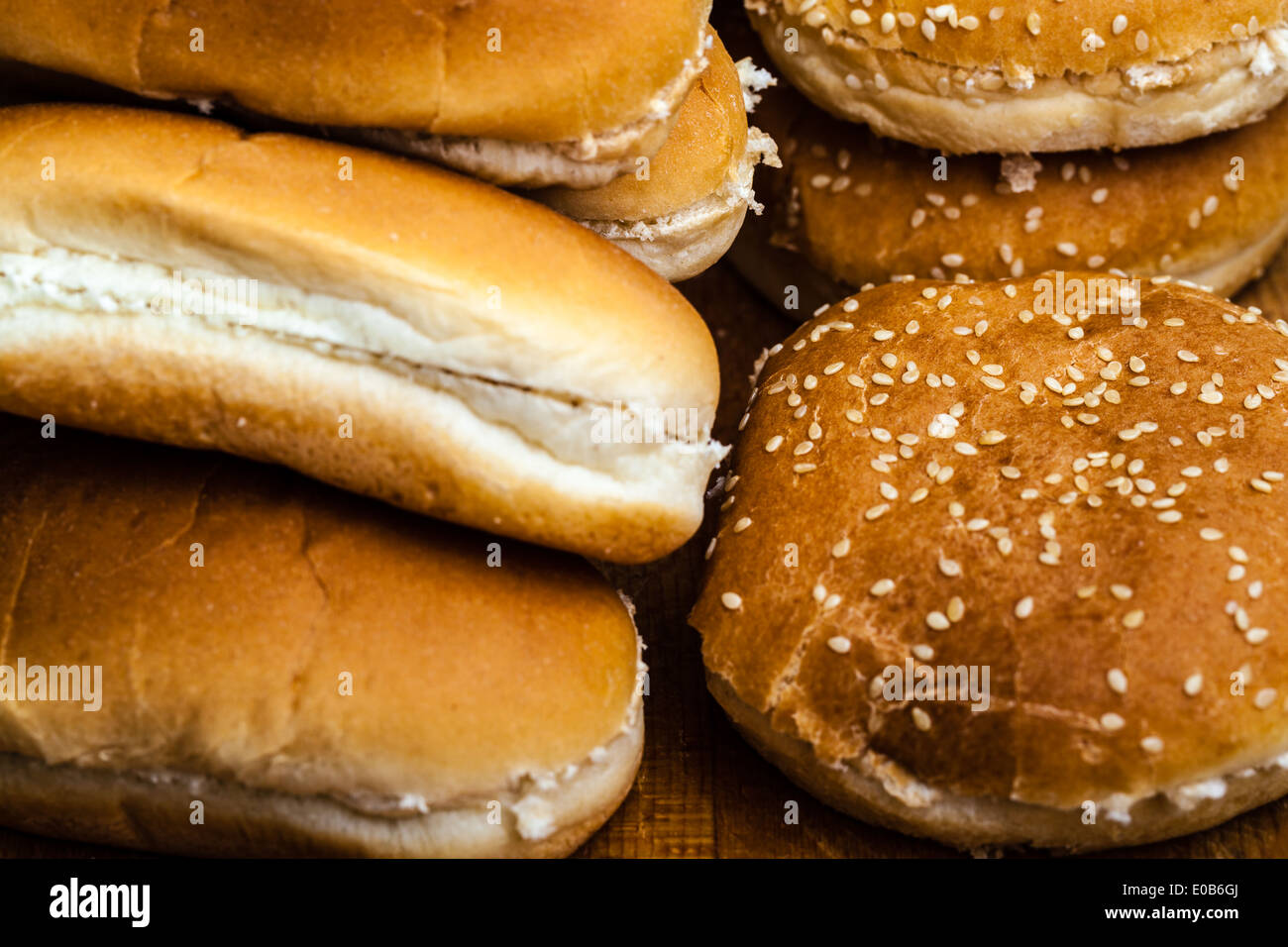 different types of bread buns for hamburgers or hot dogs Stock Photo ...
