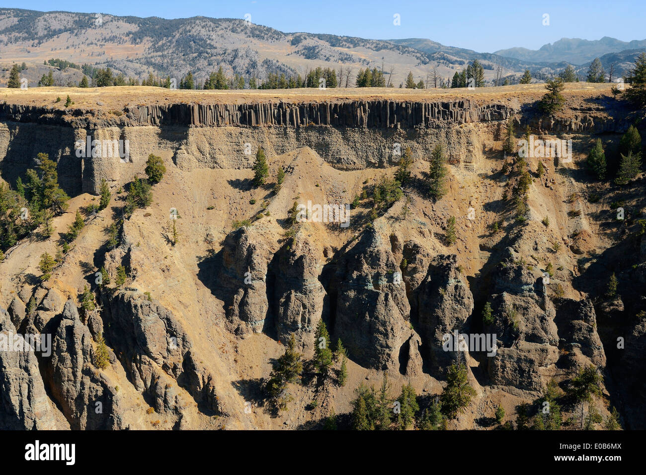 Columnar basalt formations near Tower Fall, Yellowstone national park ...