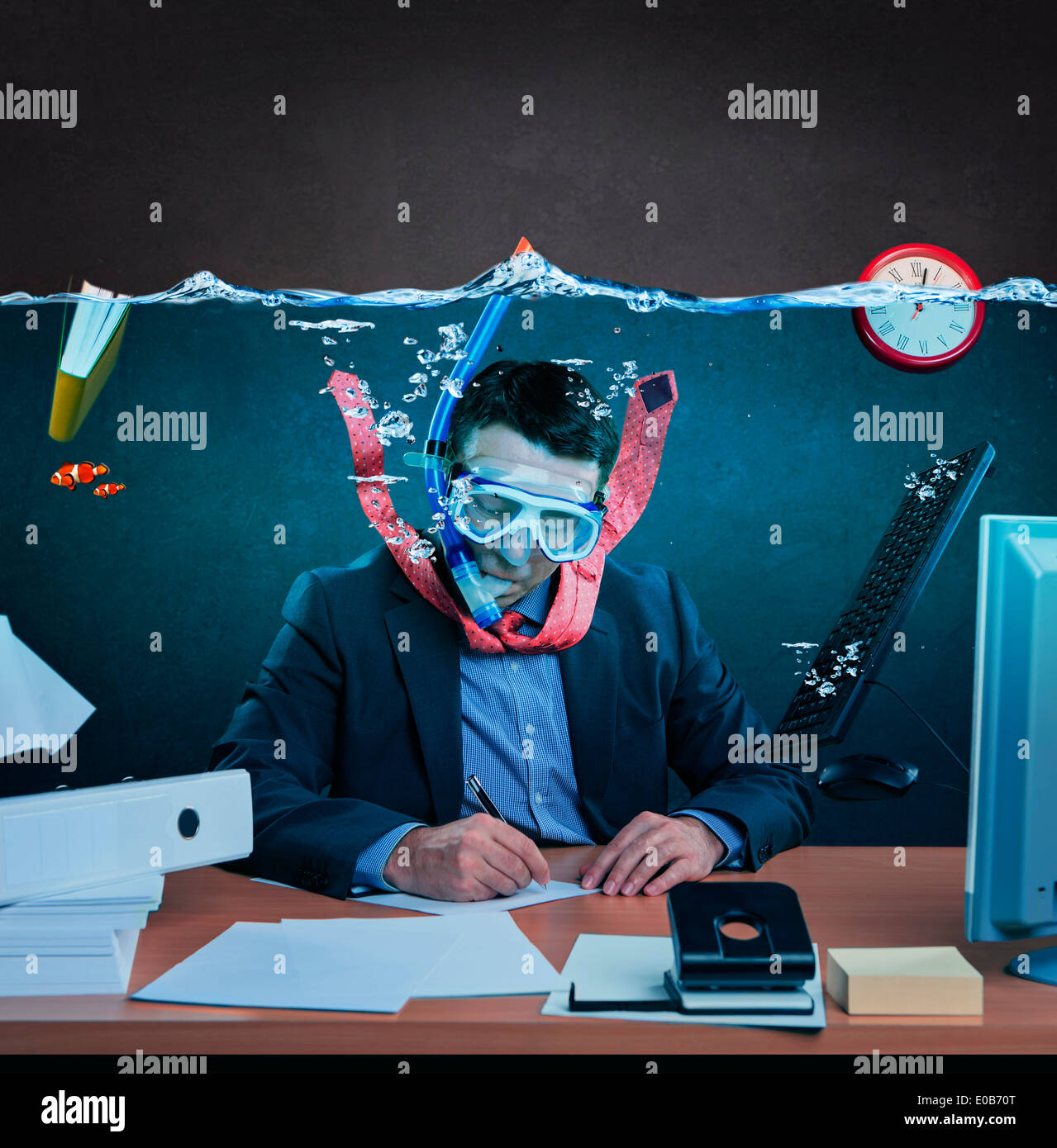 Office worker with snorkel, working under water Stock Photo - Alamy