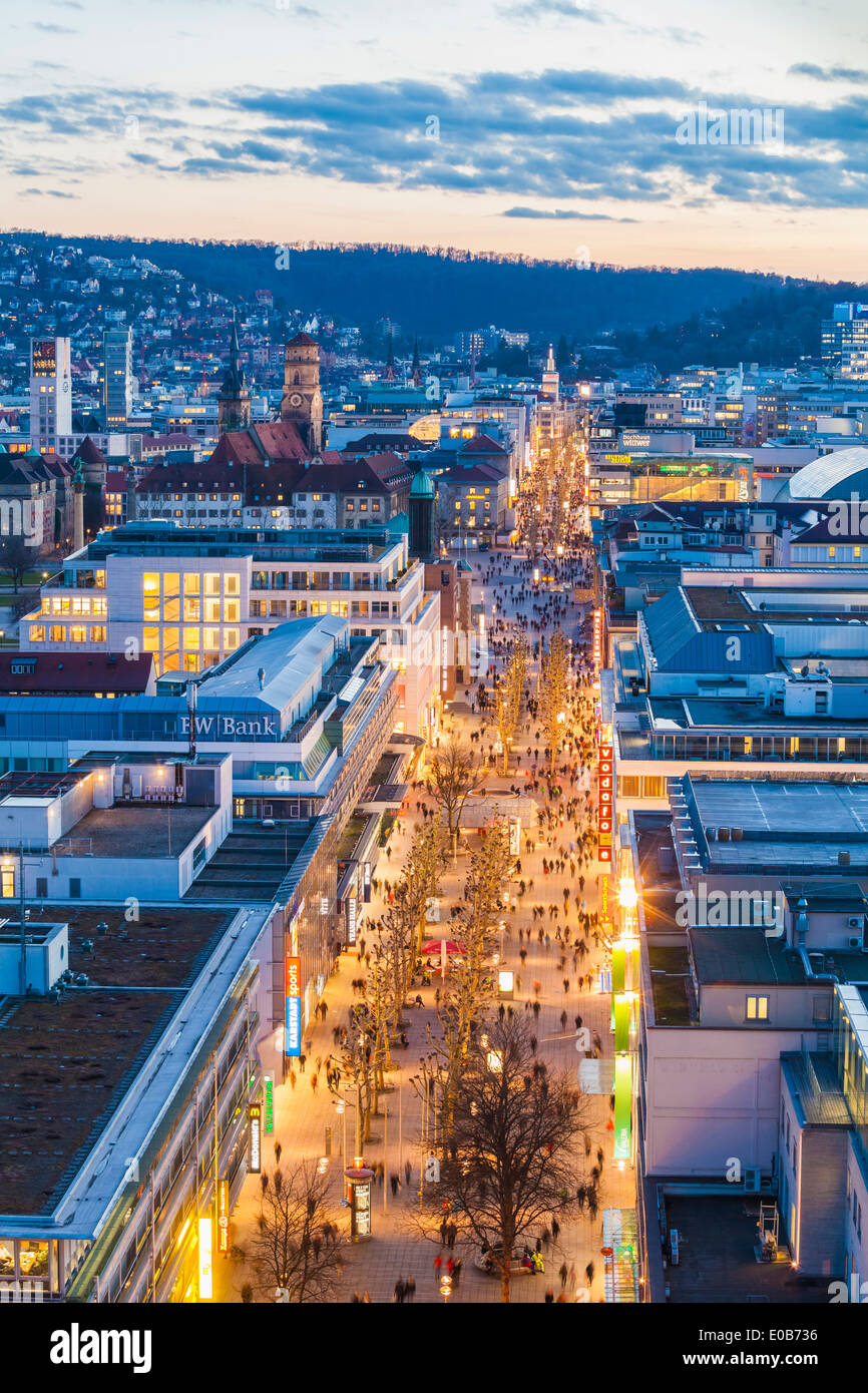 Germany, Baden-Wuerttemberg, Stuttgart, Koenigstrasse, blue hour Stock ...