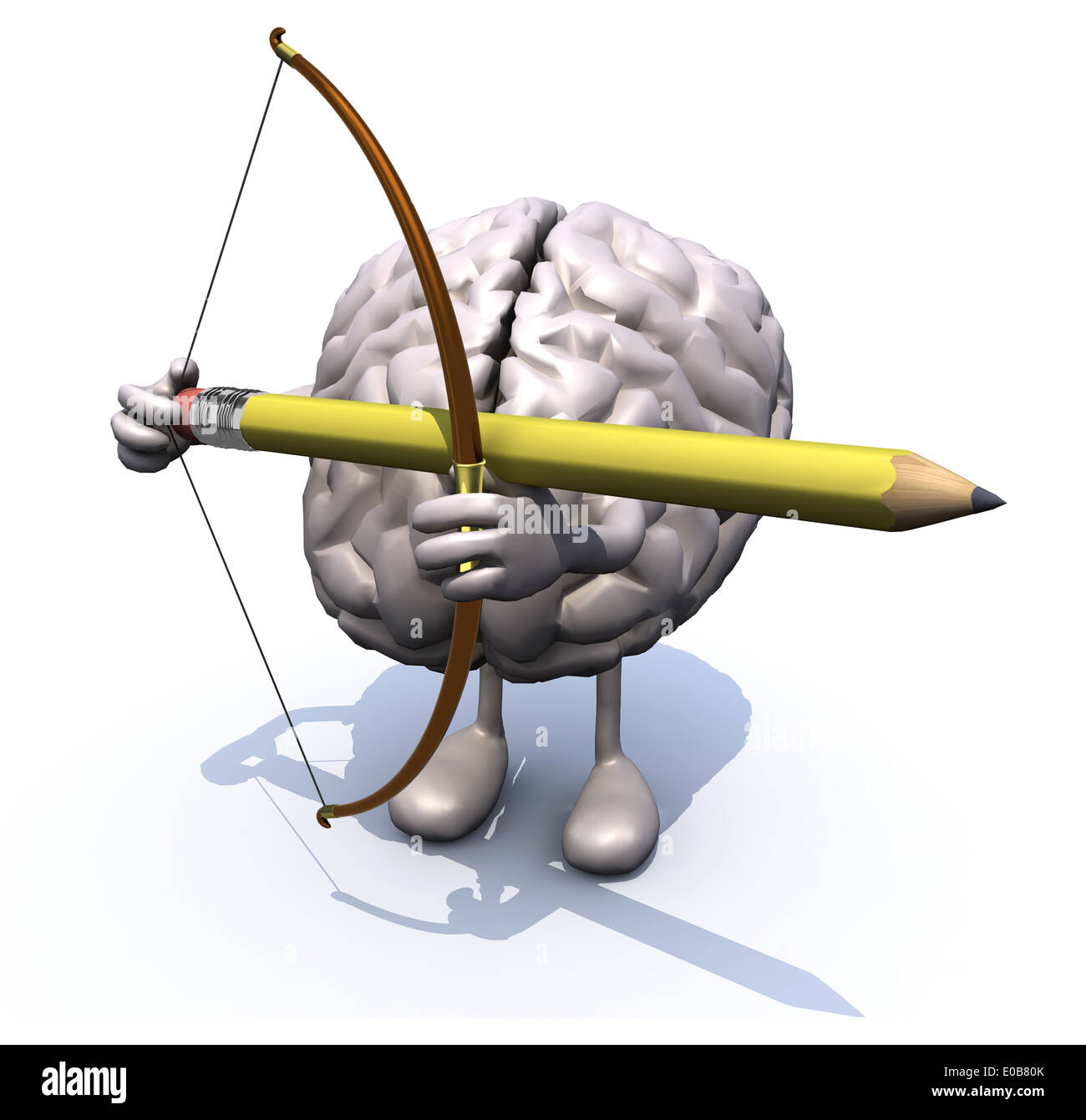 brain with arms, legs, bow and arrow instead of a pencil, 3d ...