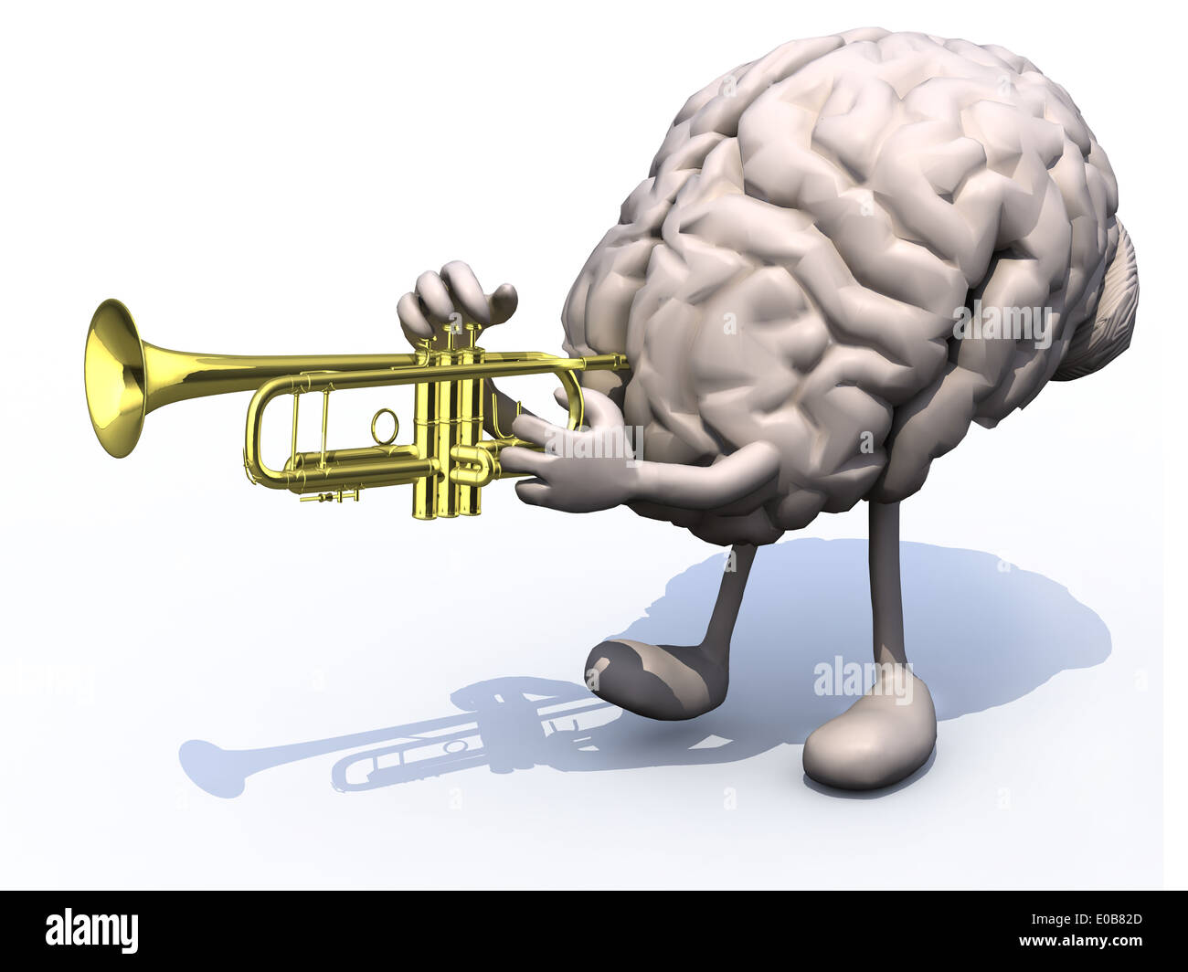 human brain with arms, legs playng trumpet, 3d illustration Stock Photo ...