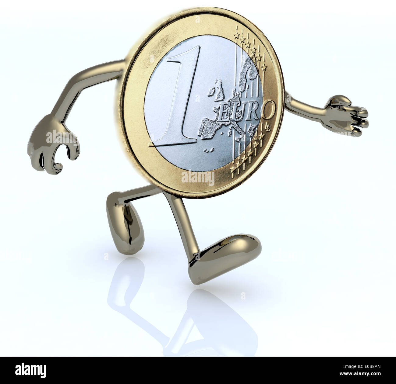 one euro coin with arms and legs that run, 3d illustration Stock Photo ...