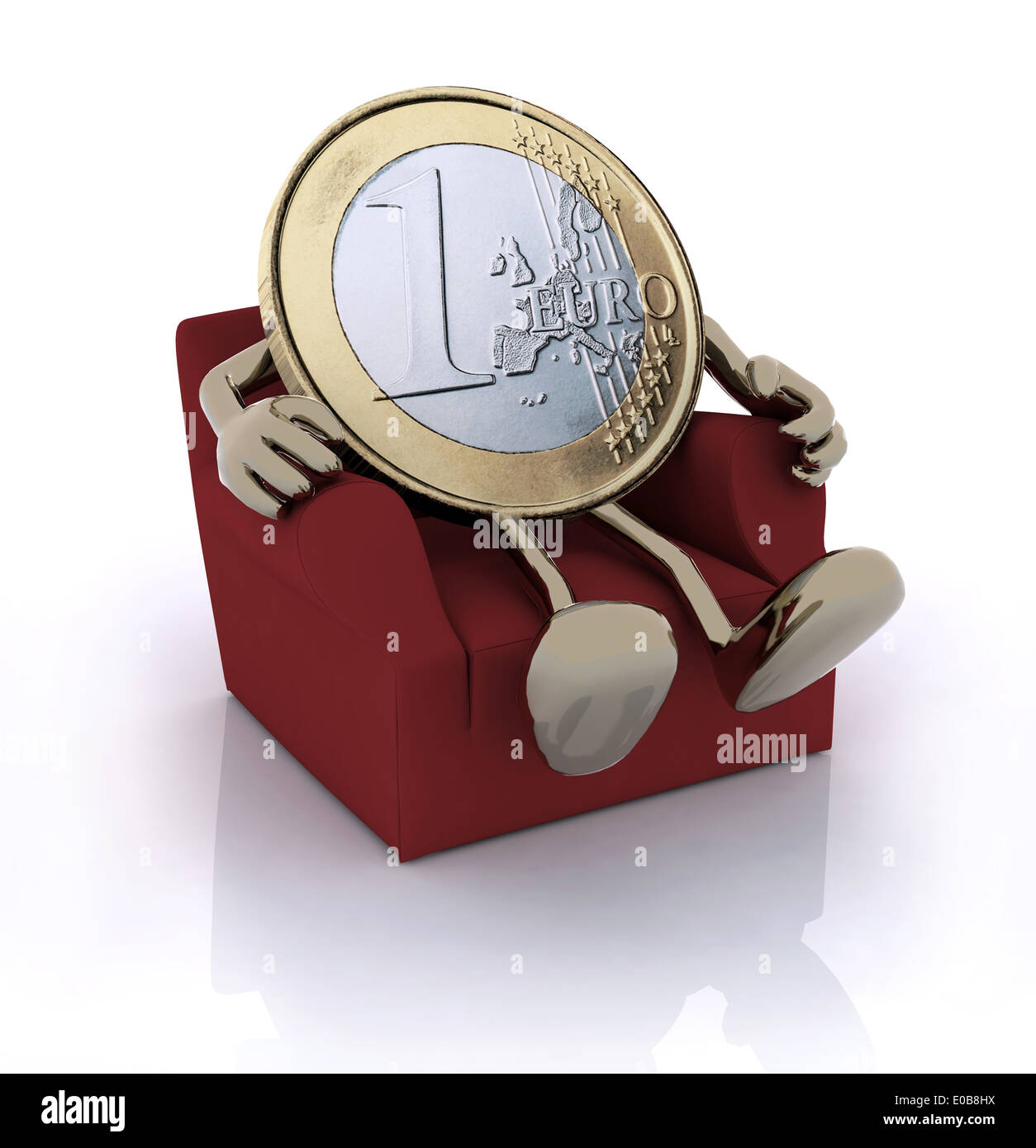 one euro coin with arms and legs on a couch, 3d illustration Stock ...