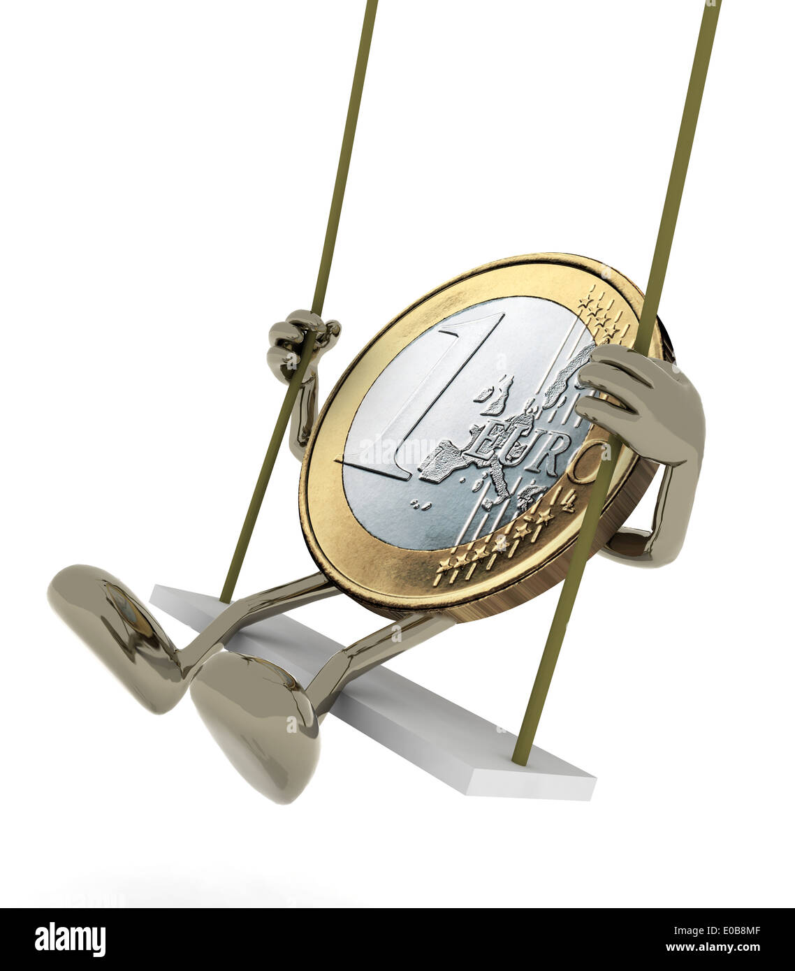 euro coin with arms and legs on a swing, 3d illustration Stock Photo ...