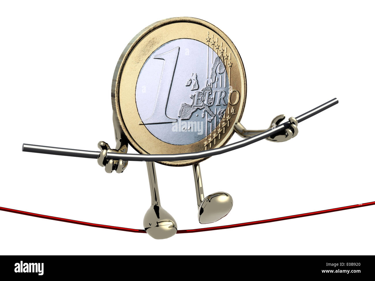 one euro coin acrobat who walks on a wire, concept of finacial risk ...