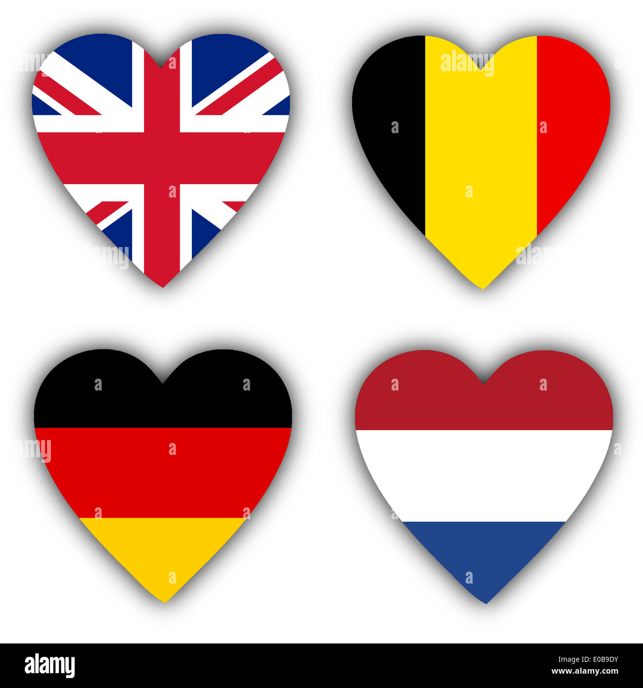 Flags in the shape of a heart 4 different countries Stock Photo - Alamy
