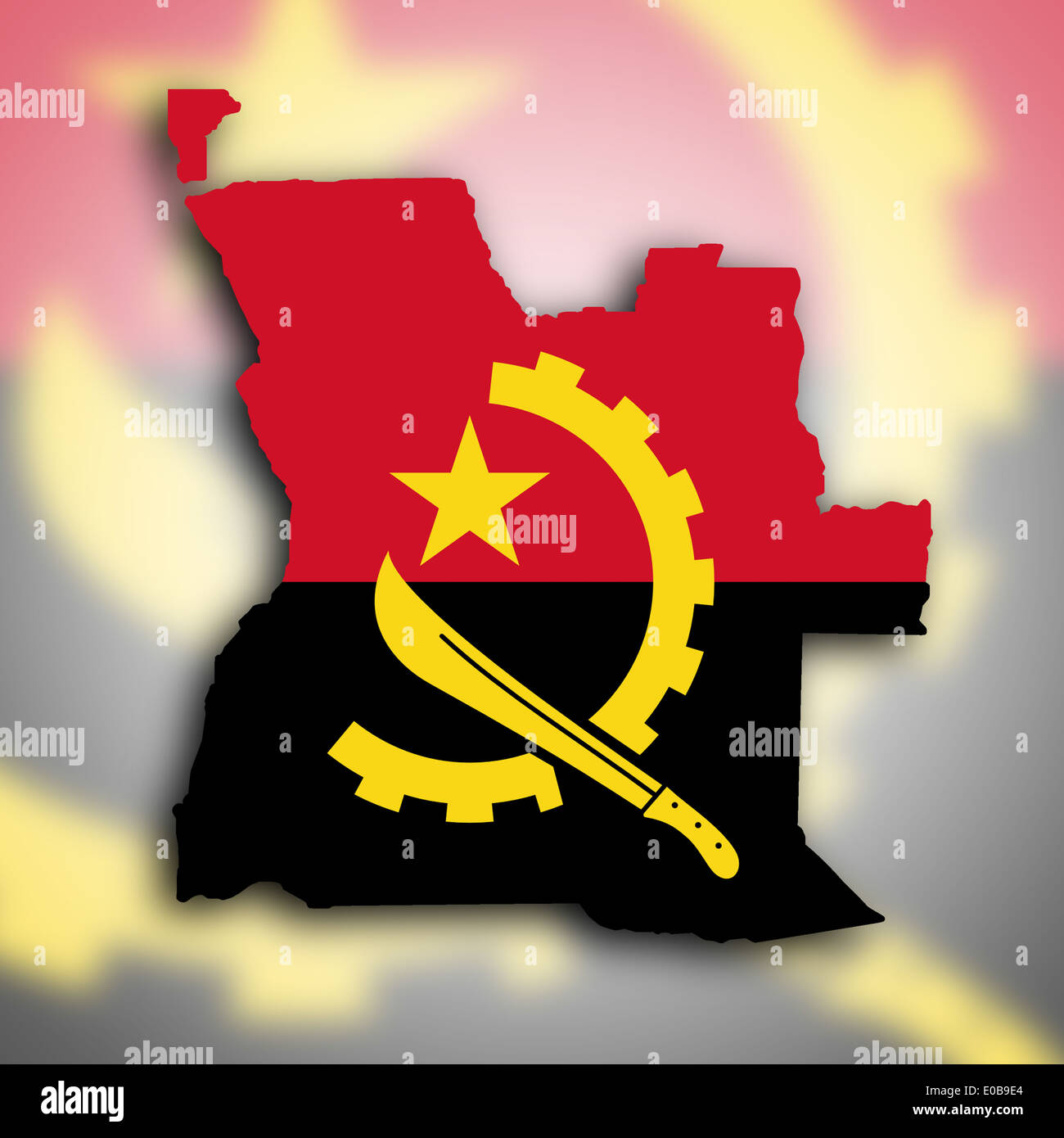 Country shape outlined and filled with the flag Angola Stock Photo - Alamy