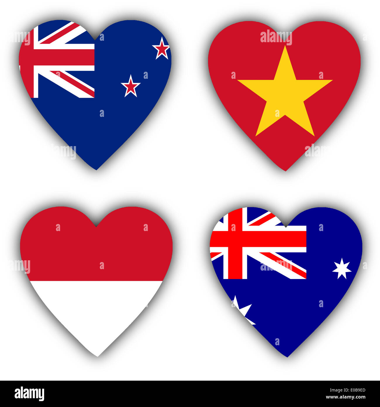 Flags in the shape of a heart 4 different countries Stock Photo - Alamy