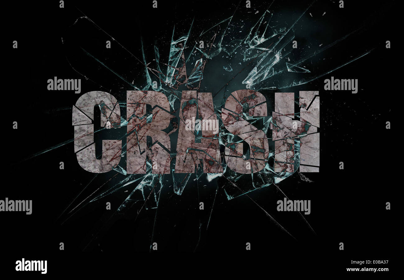 Concept of violence or crash broken glass with the word crash Stock ...