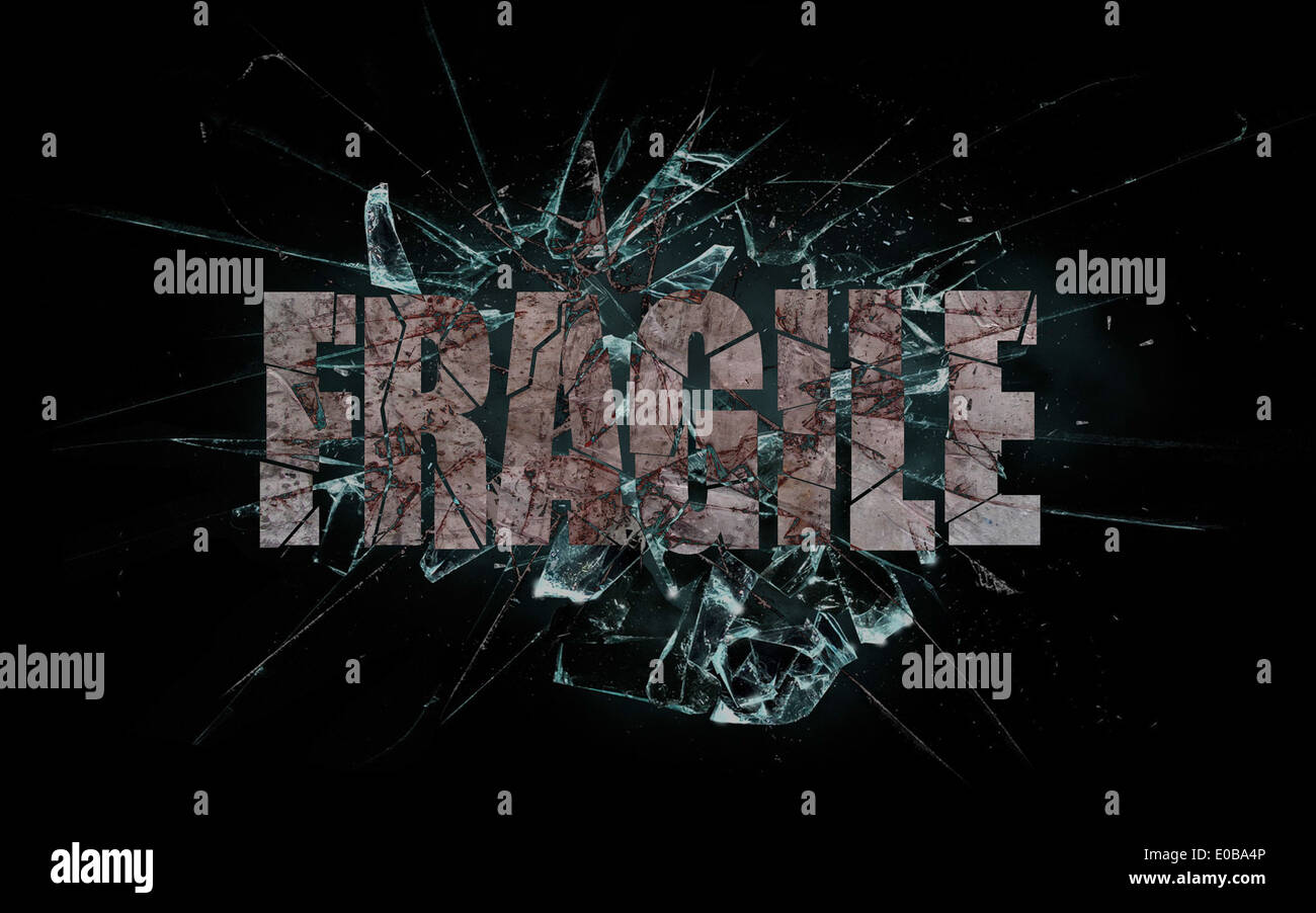 Concept of violence or crash broken glass with the word fragile Stock ...