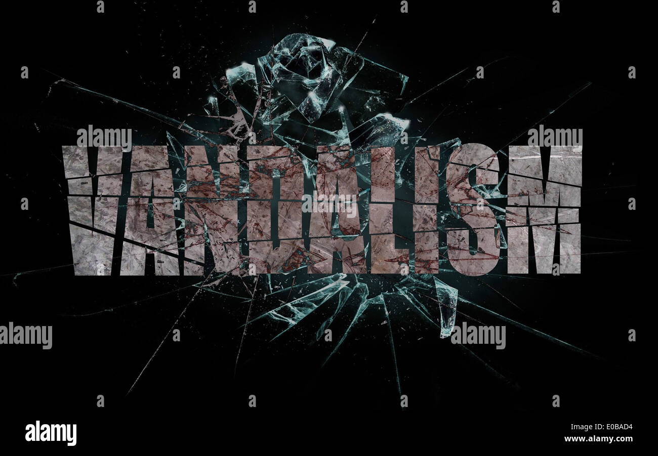 Concept of violence or crash broken glass with the word vandalism Stock ...