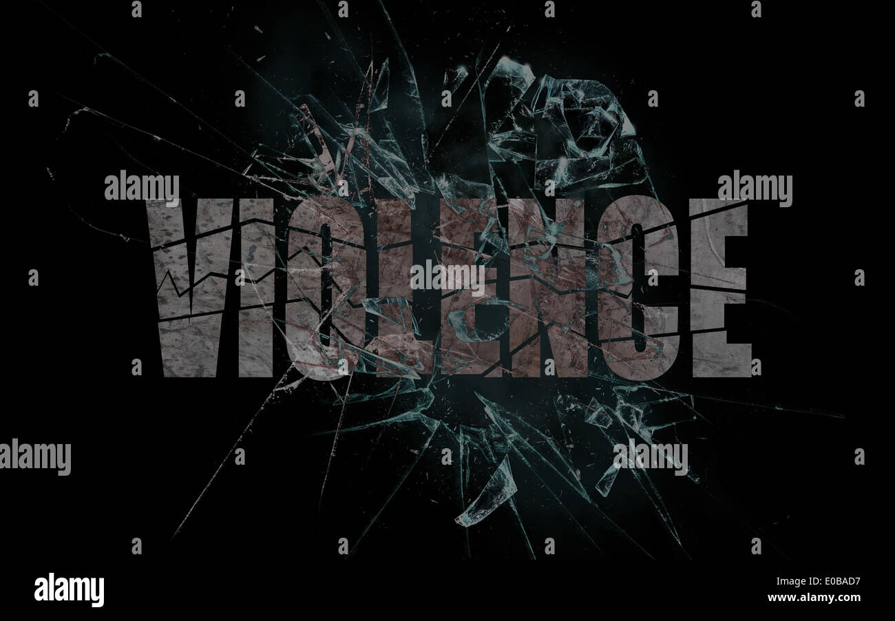 Concept of violence or crash broken glass with the word violence Stock ...