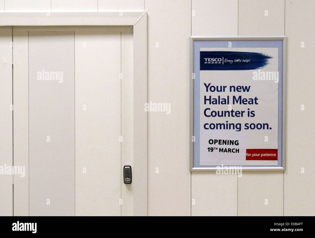 British supermarket Halal Meat counter coming soon Stock Photo - Alamy