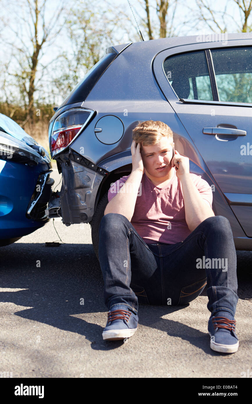 Driver Making Phone Call After Traffic Accident Stock Photo - Alamy