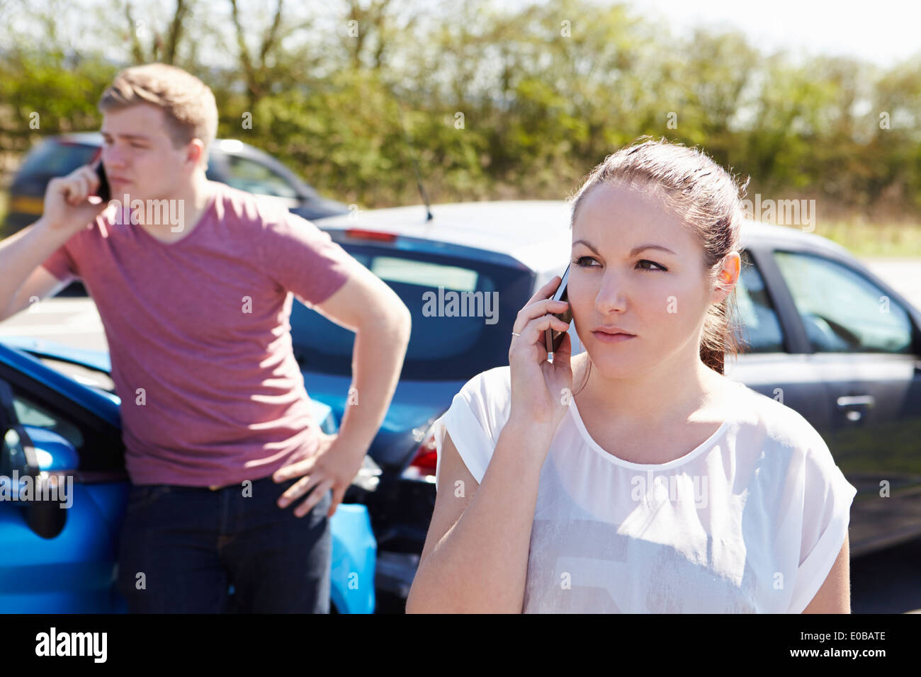 Driver Making Phone Call After Traffic Accident Stock Photo - Alamy