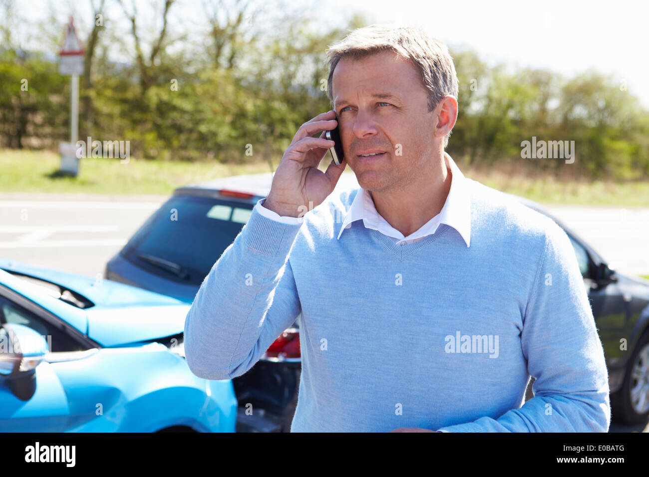 Driver Making Phone Call After Traffic Accident Stock Photo - Alamy