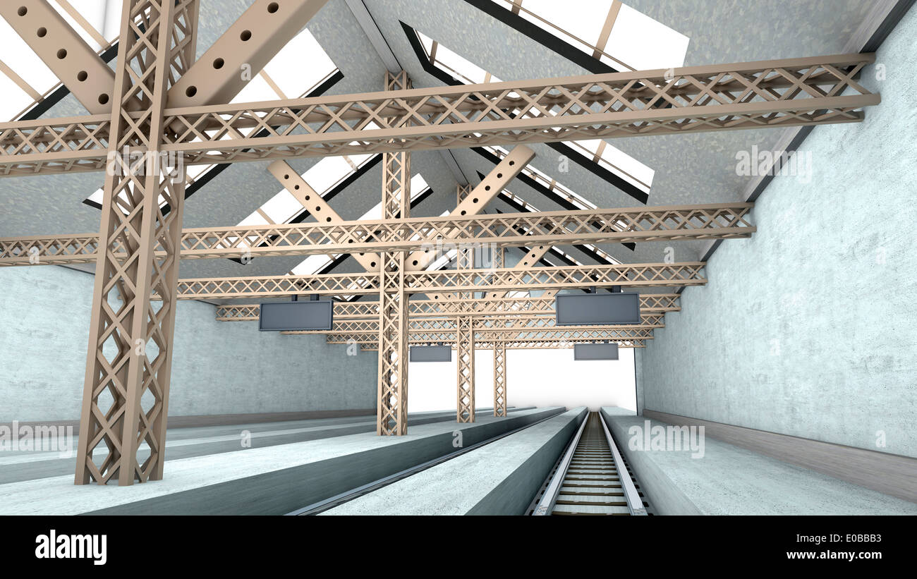 Interior visualization of a amply antique train station Stock Photo - Alamy