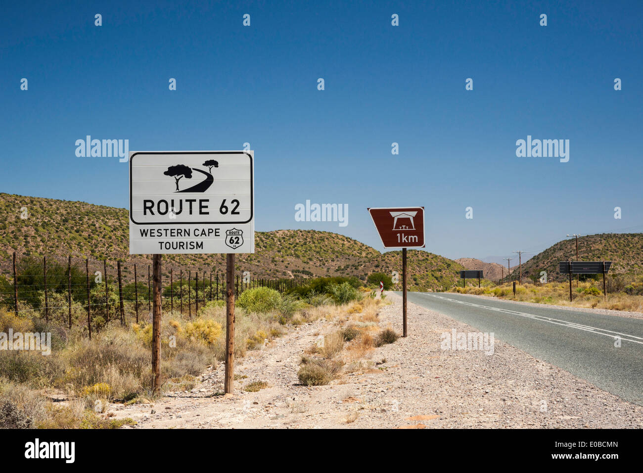 Route 62 road sign, Little Karoo, Oustdoorn, South Africa Stock Photo ...