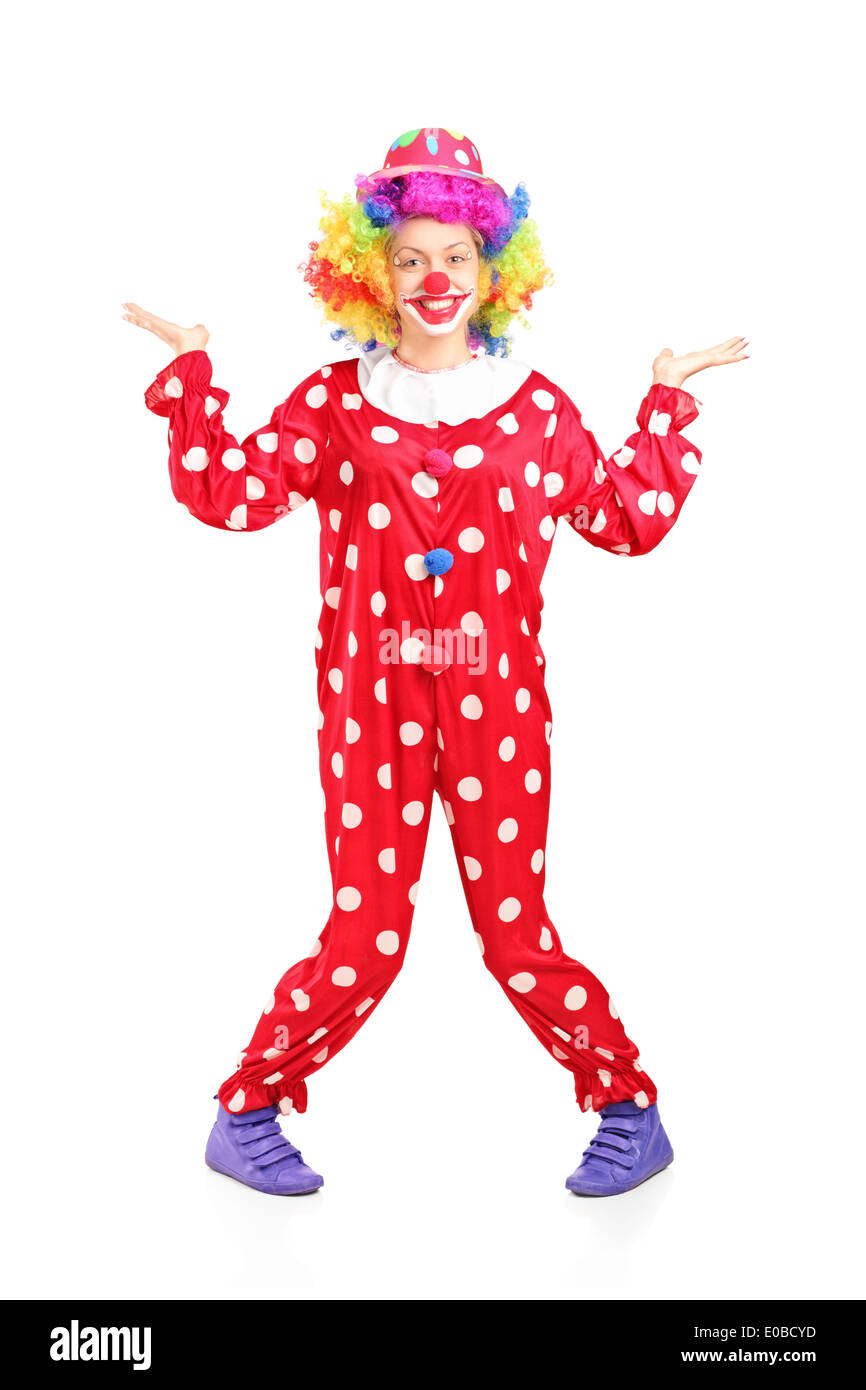 Female clown gesturing with hands Stock Photo - Alamy