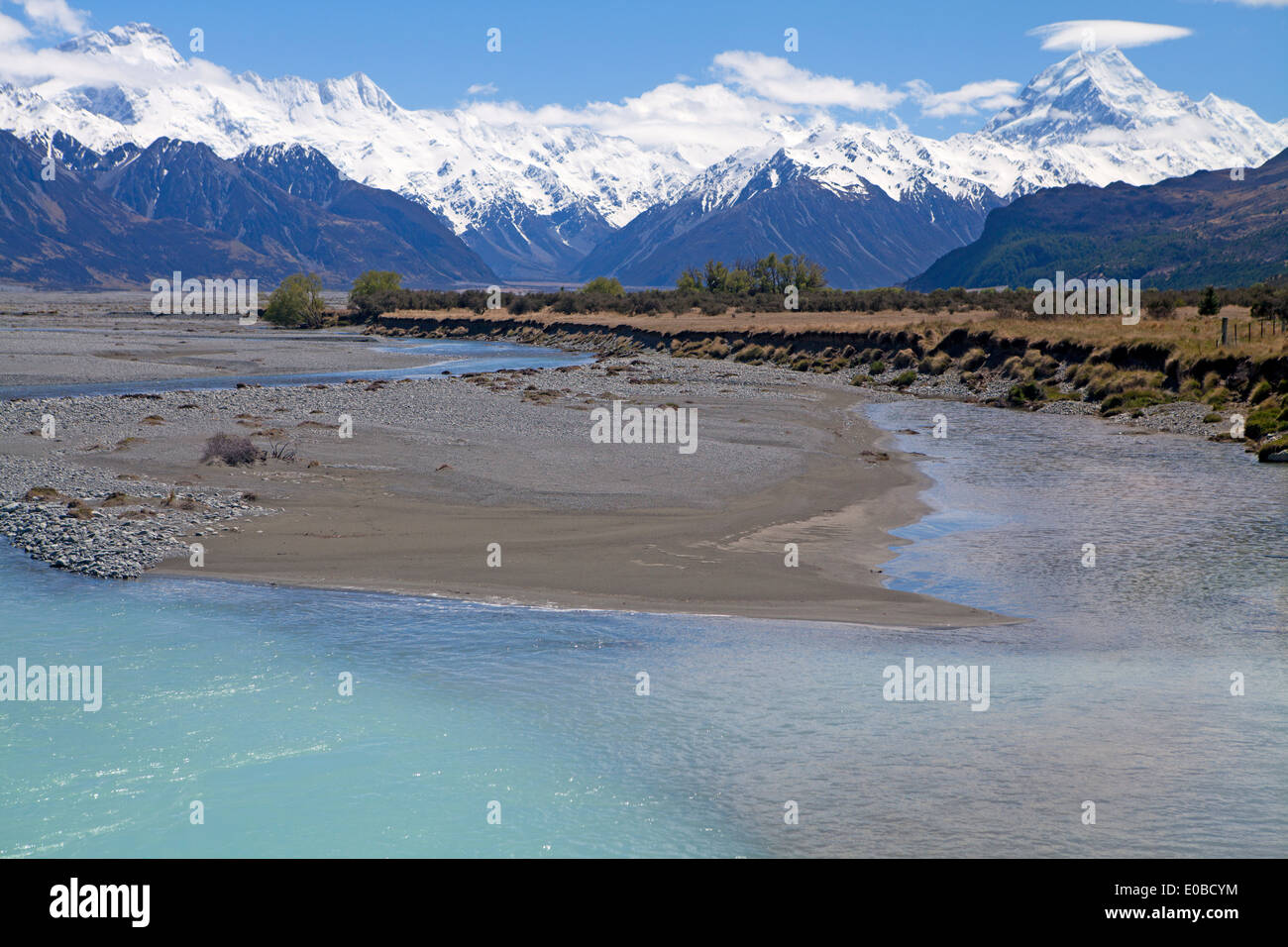 Tasman River and Mt Cook Stock Photo - Alamy