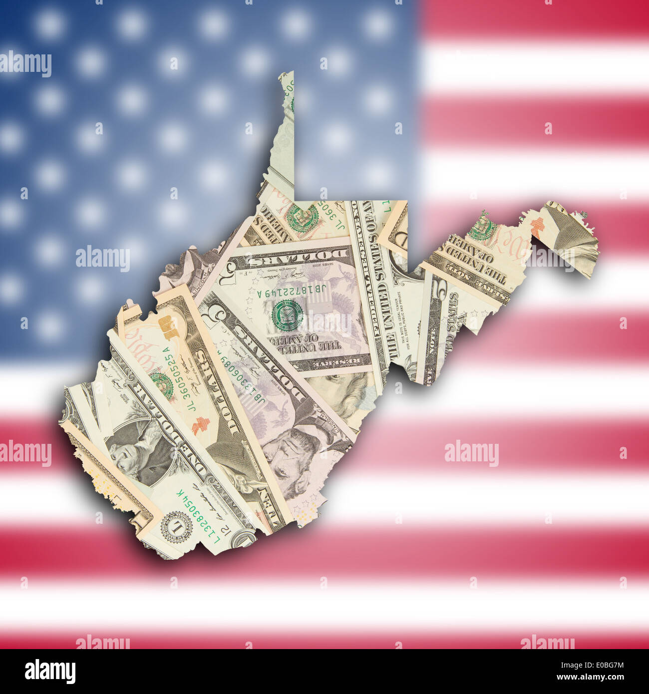 Map of West Virginia filled with many dollars Stock Photo - Alamy