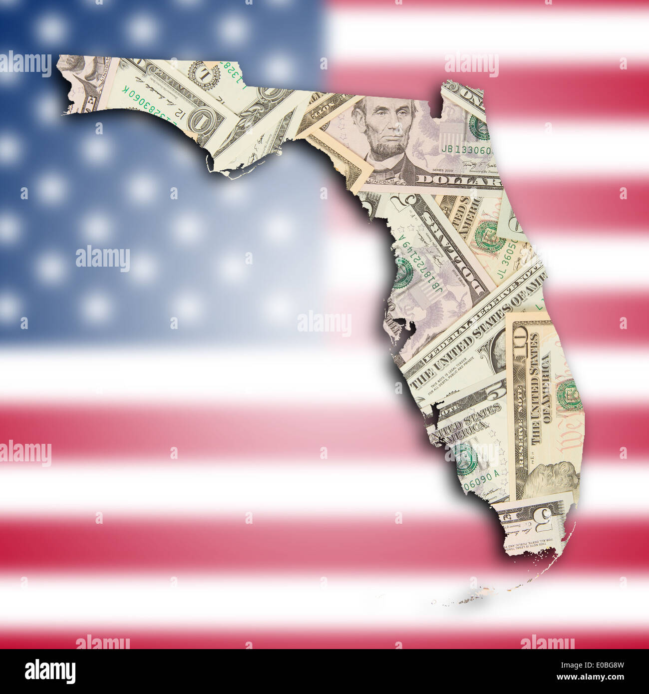 Map of Florida filled with many dollars Stock Photo - Alamy