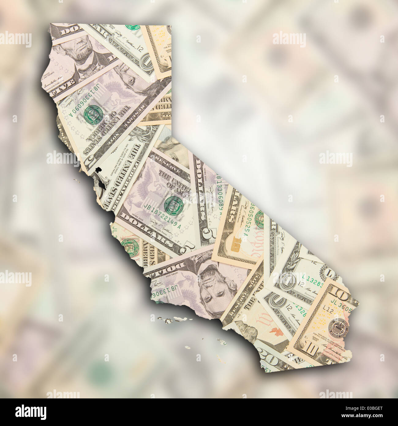 Map of California filled with US dollars Stock Photo - Alamy