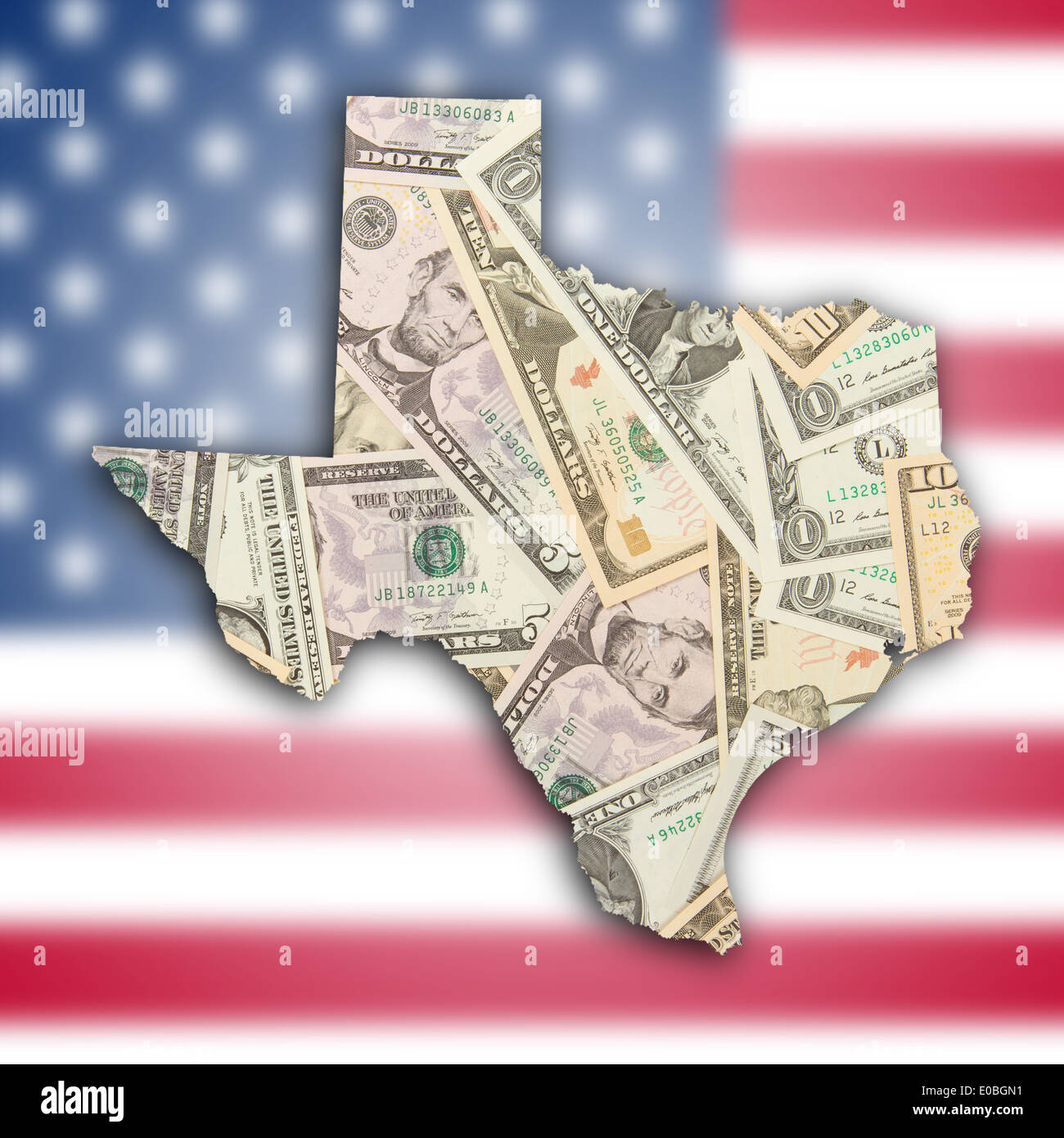 Map of Texas filled with US dollars Stock Photo - Alamy