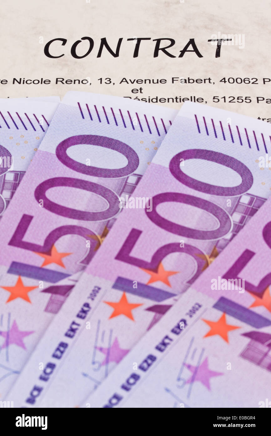 A lot of euro of bank notes and contract (In French), Viele Euro ...