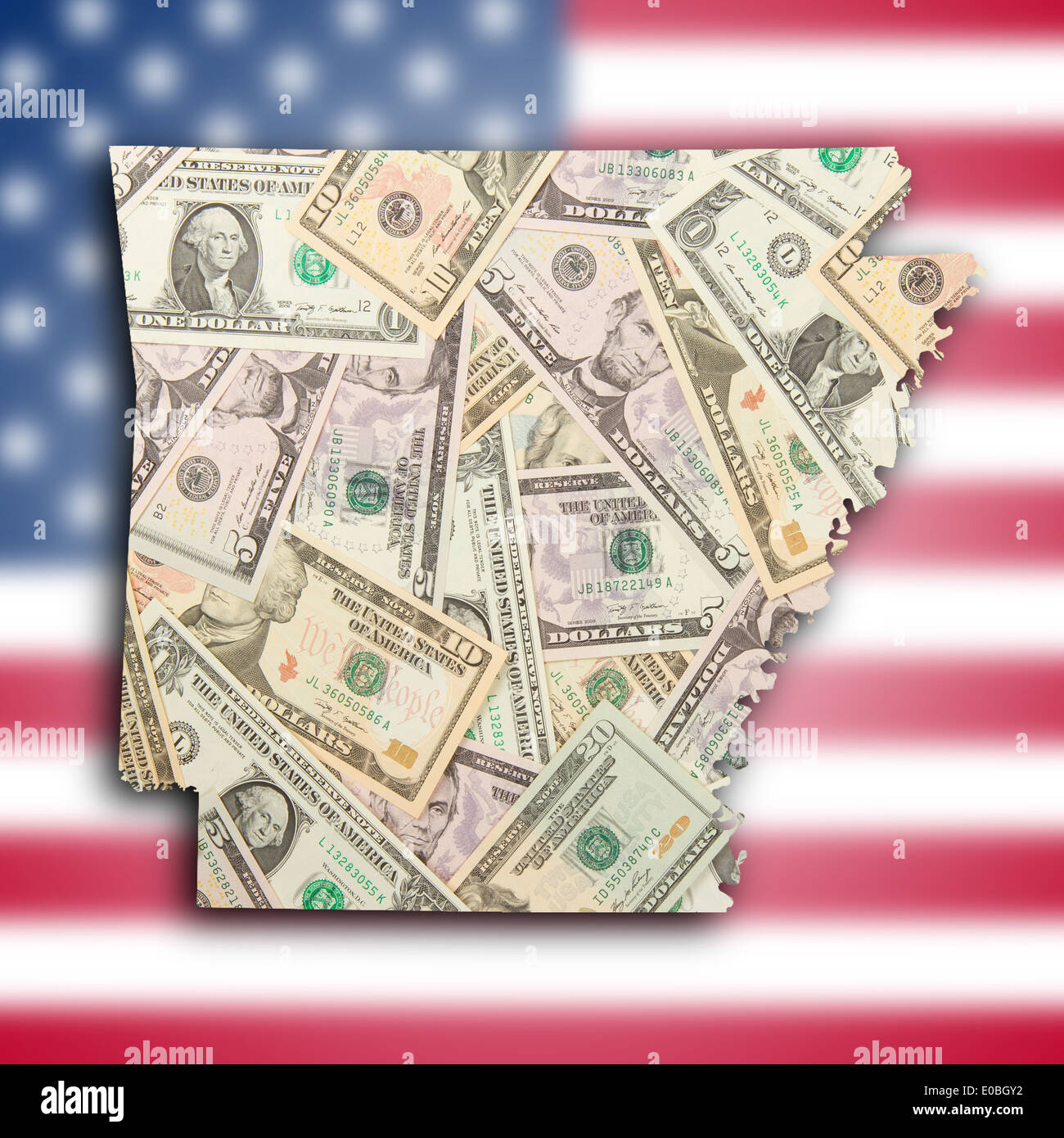 Map of Arkansas filled with US dollars Stock Photo - Alamy