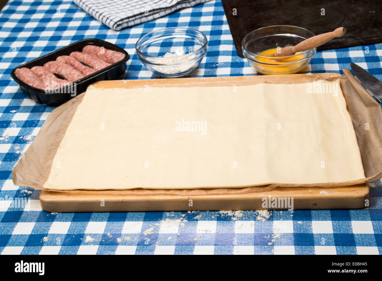 Making sausage rolls using ready rolled pastry, Pastry rolled out (6 of ...