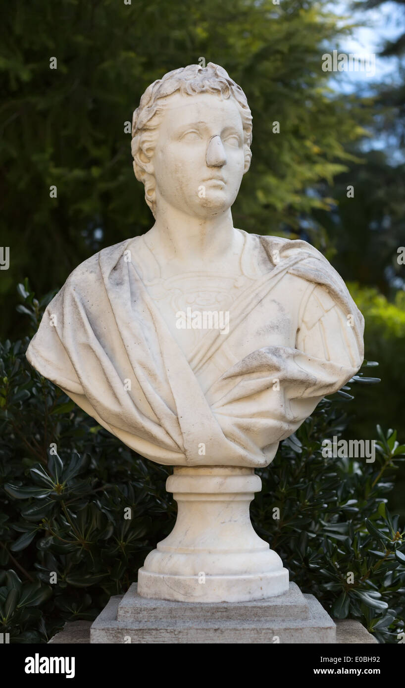 Monument, bust, marble. In the park of the Royal Palace in Barcelona ...