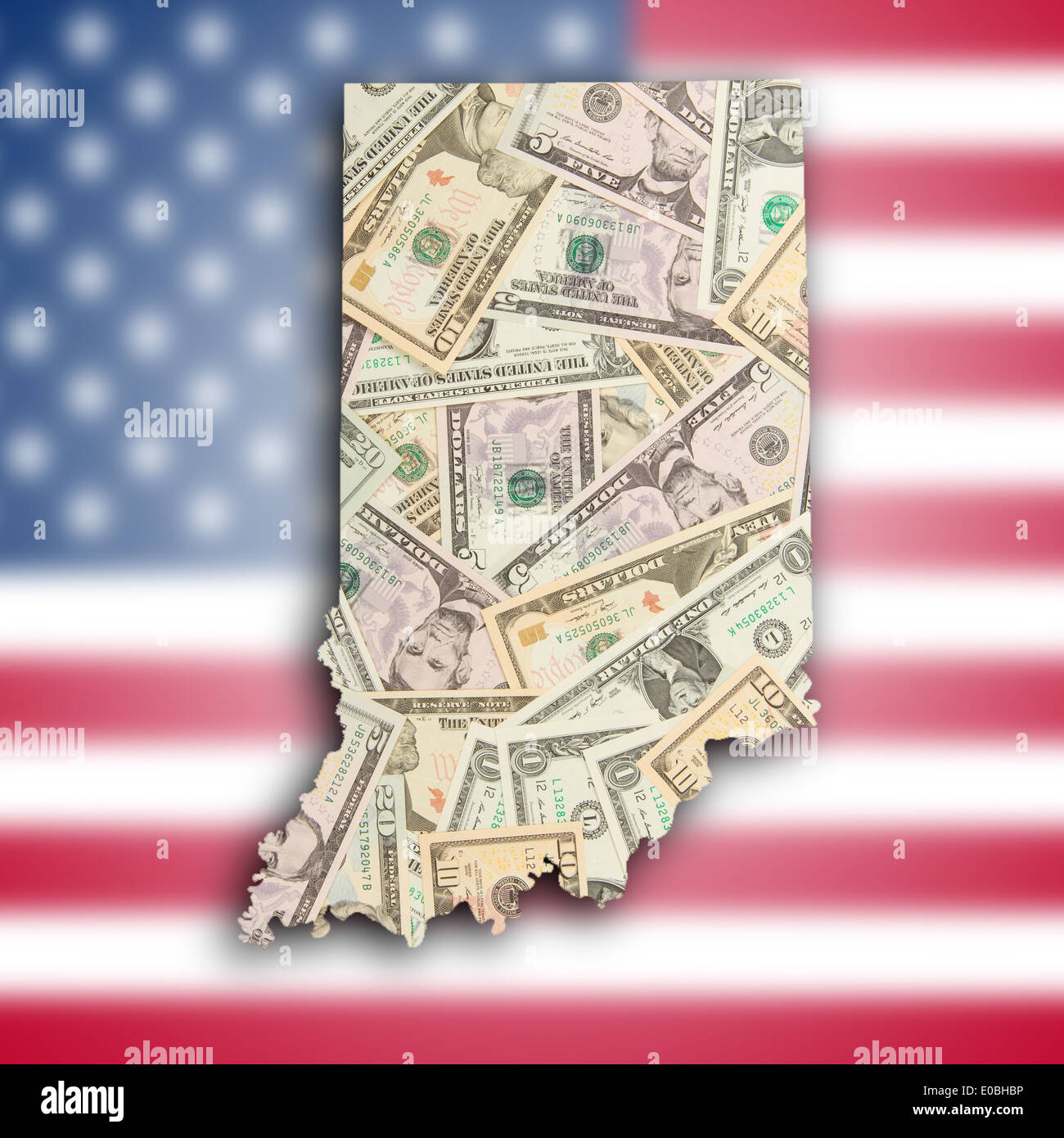 Map of Indiana filled with US dollars Stock Photo - Alamy