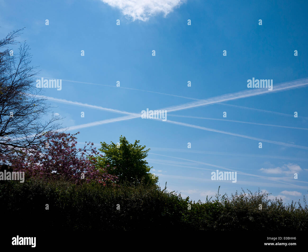Aircraft trails, England, UK Stock Photo - Alamy