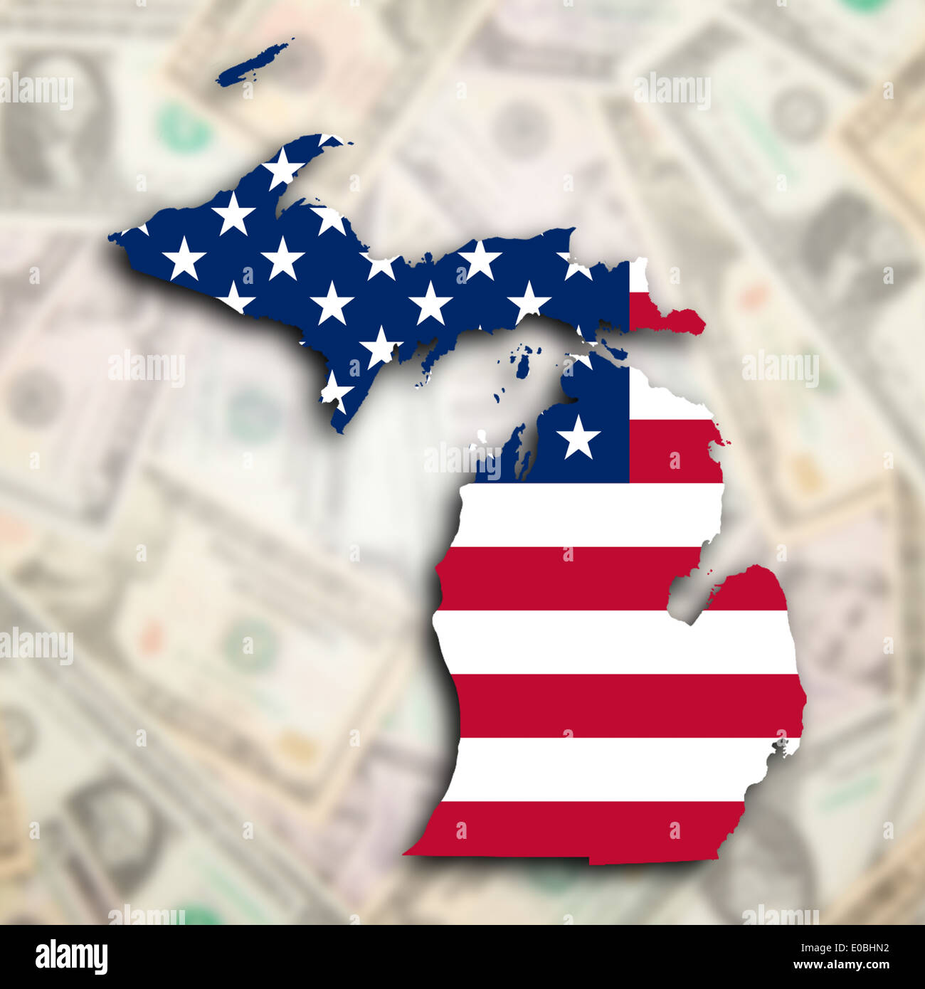 Map of Michigan filled with the national flag Stock Photo - Alamy