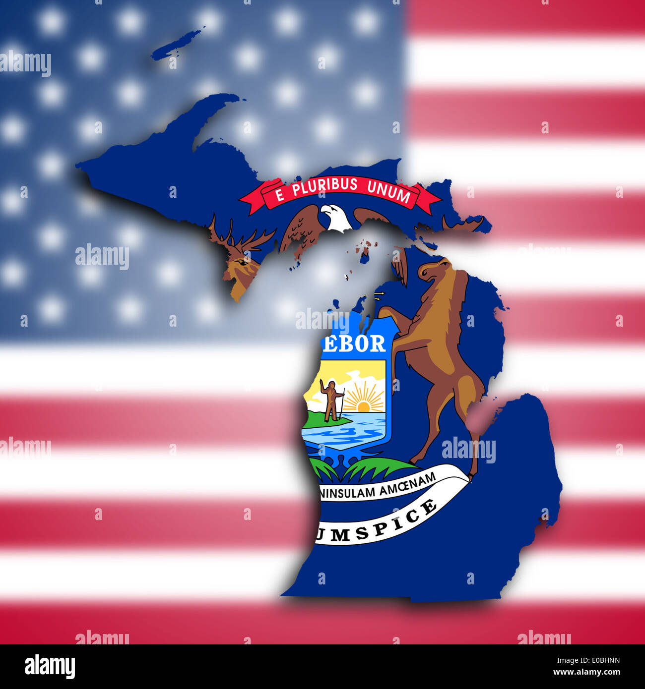 Map of Michigan filled with the state flag Stock Photo - Alamy