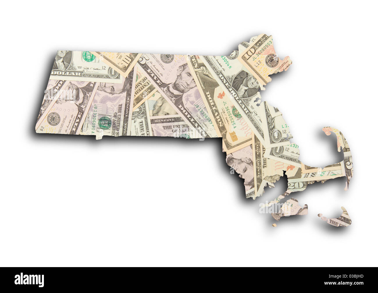 Map of Massachusetts filled with US dollars Stock Photo - Alamy
