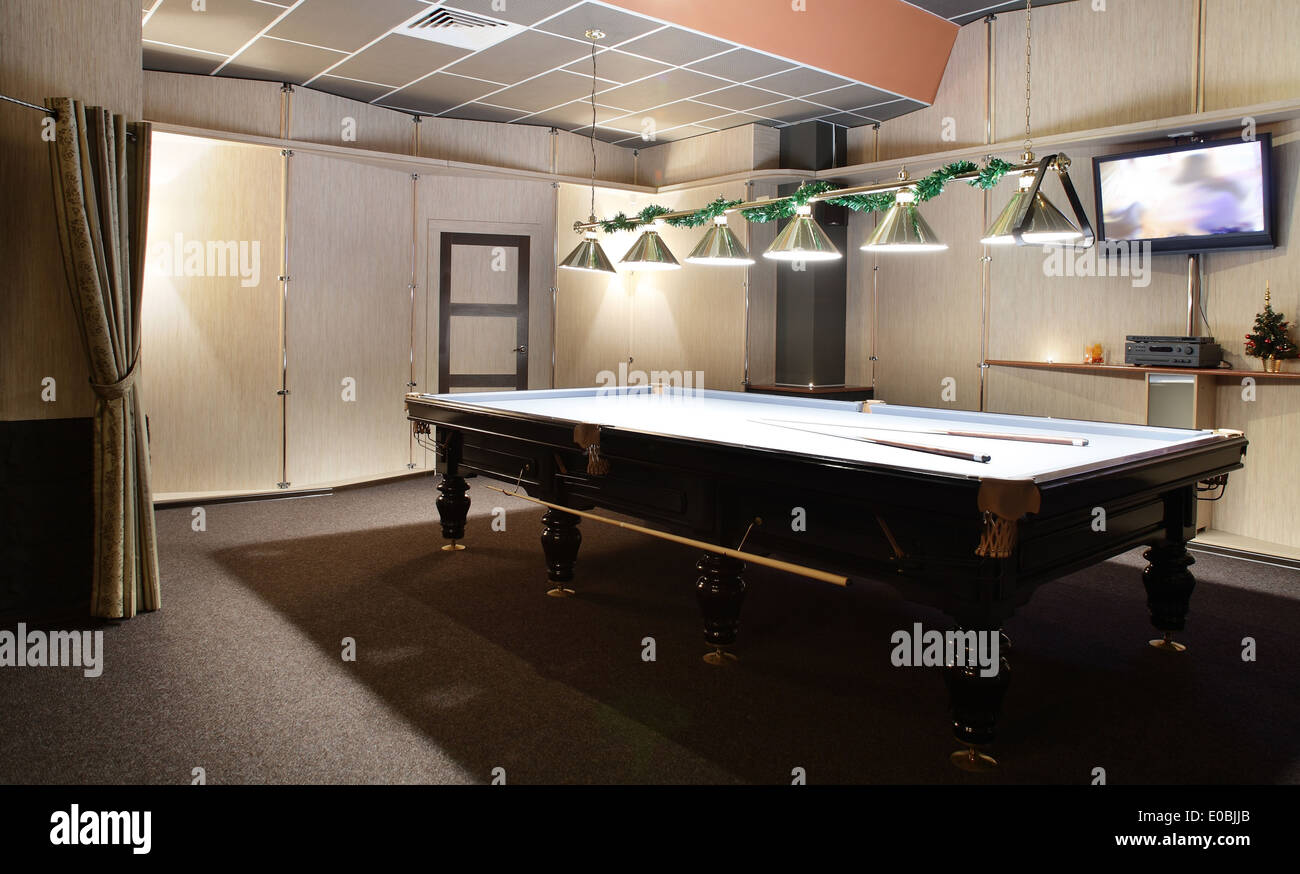 brand new and modern billiard interior in night time Stock Photo - Alamy