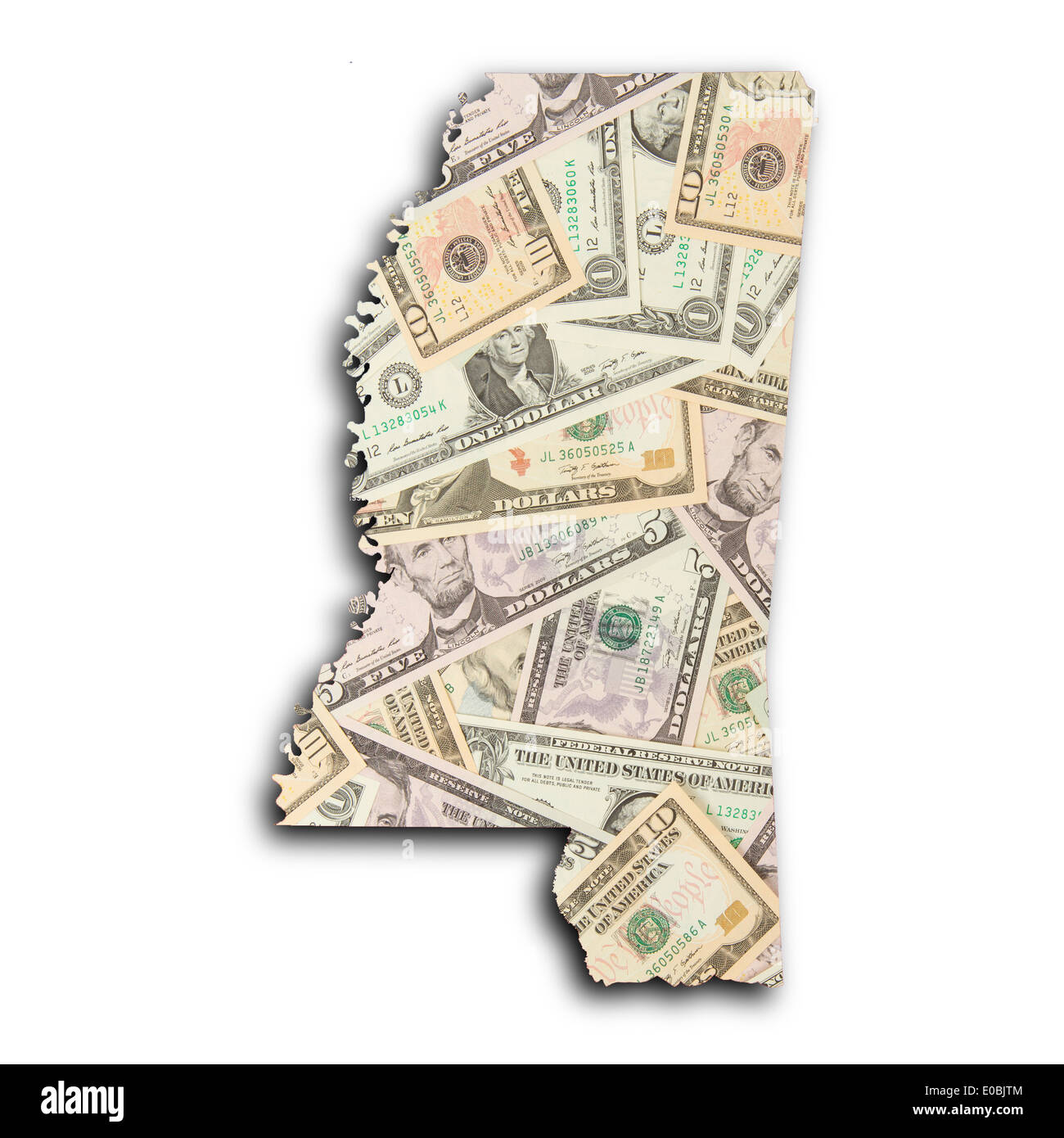 Map of Mississippi filled with US dollars Stock Photo - Alamy