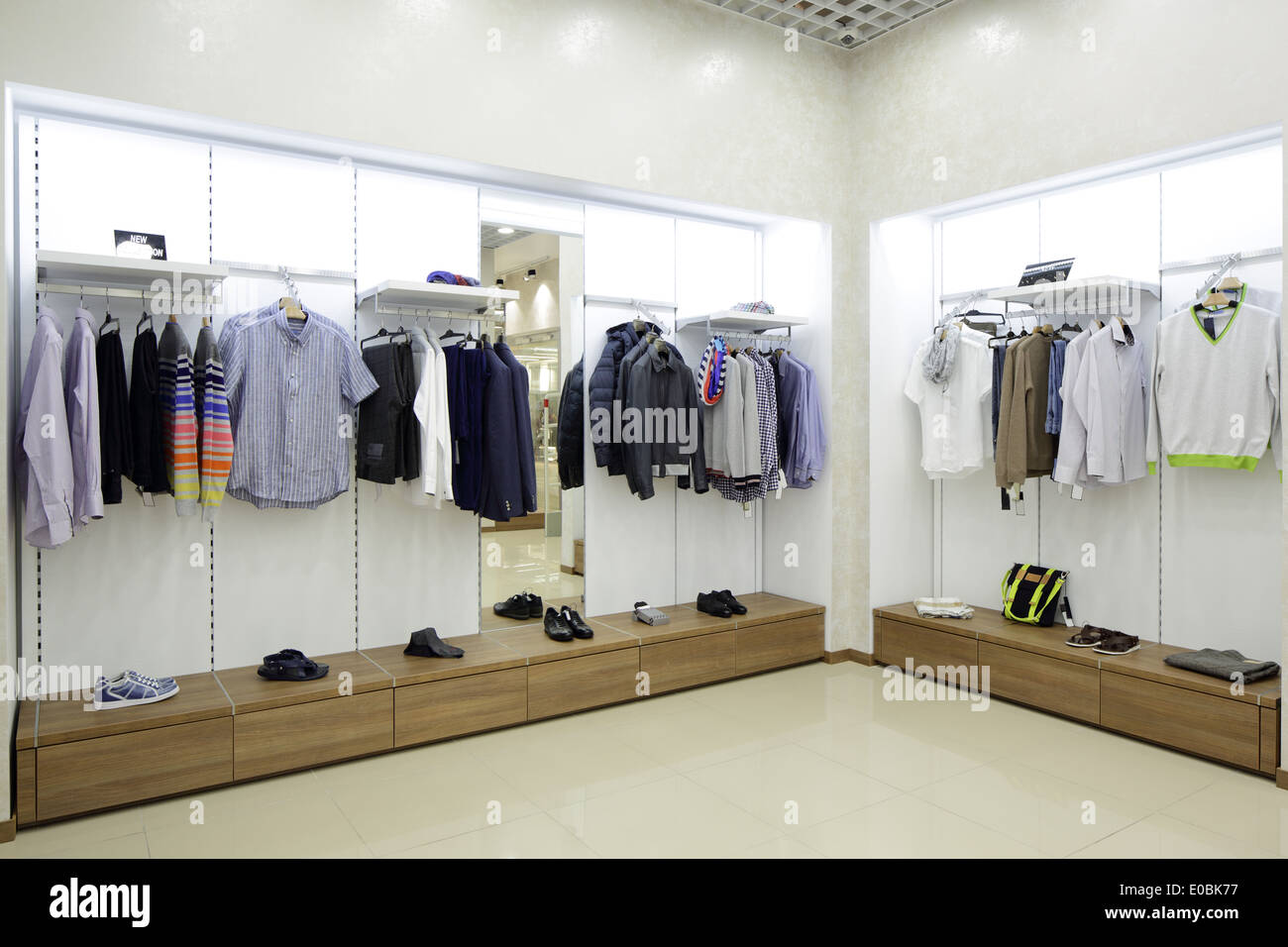 luxury and fashionable brand new interior of cloth store Stock Photo ...