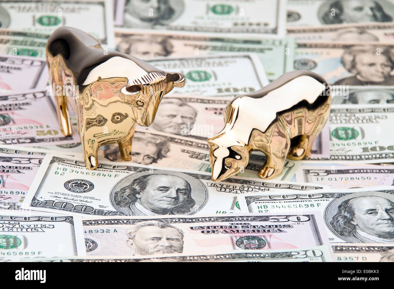 Lot of dollar of bank notes with bull bear hi-res stock photography and ...