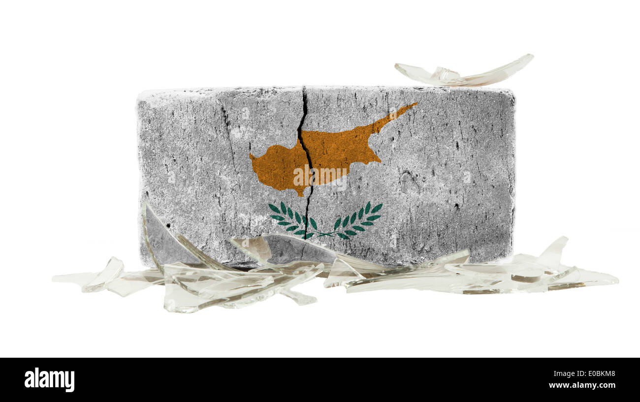 Brick with broken glass violence concept flag of Cyprus Stock Photo - Alamy