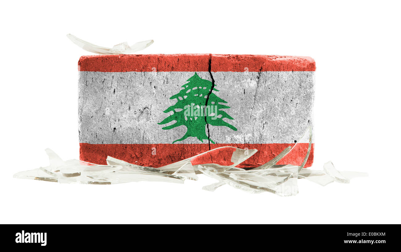 Brick with broken glass violence concept flag of Lebanon Stock Photo ...
