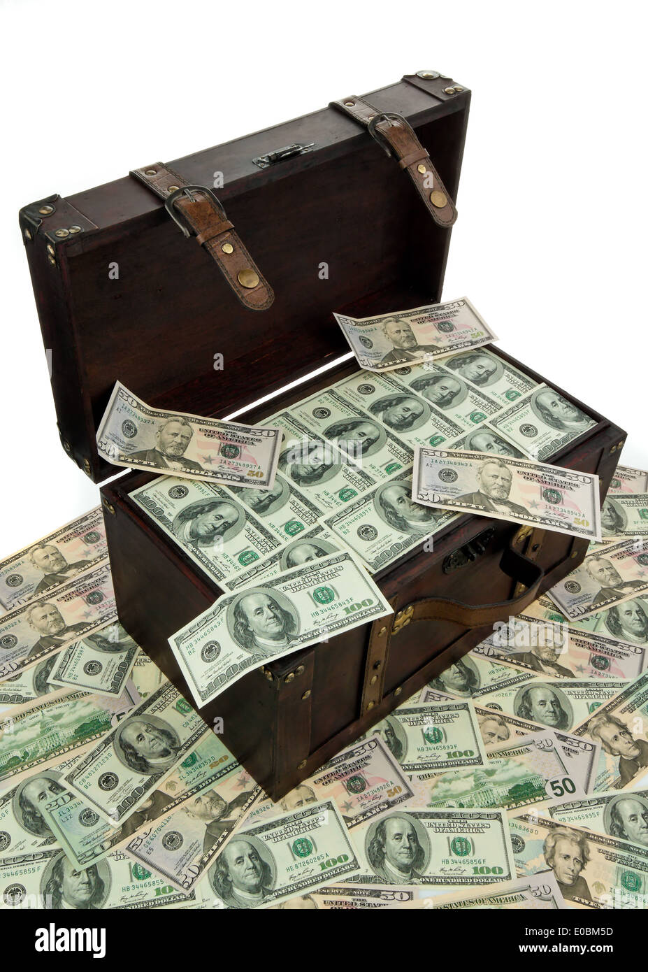 A big chest with dollar of bank notes. Financial crisis, crisis, debts ...