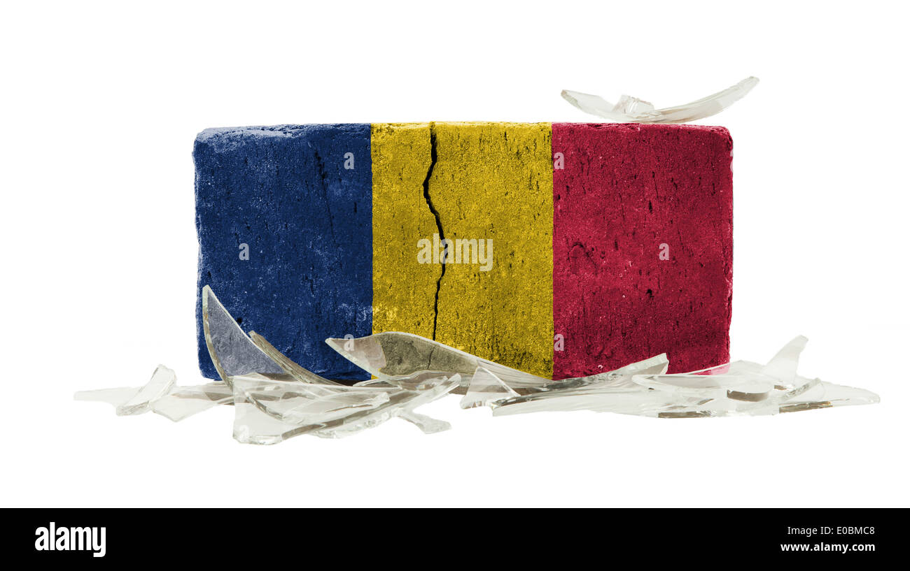 Brick with broken glass violence concept flag of Romania Stock Photo ...