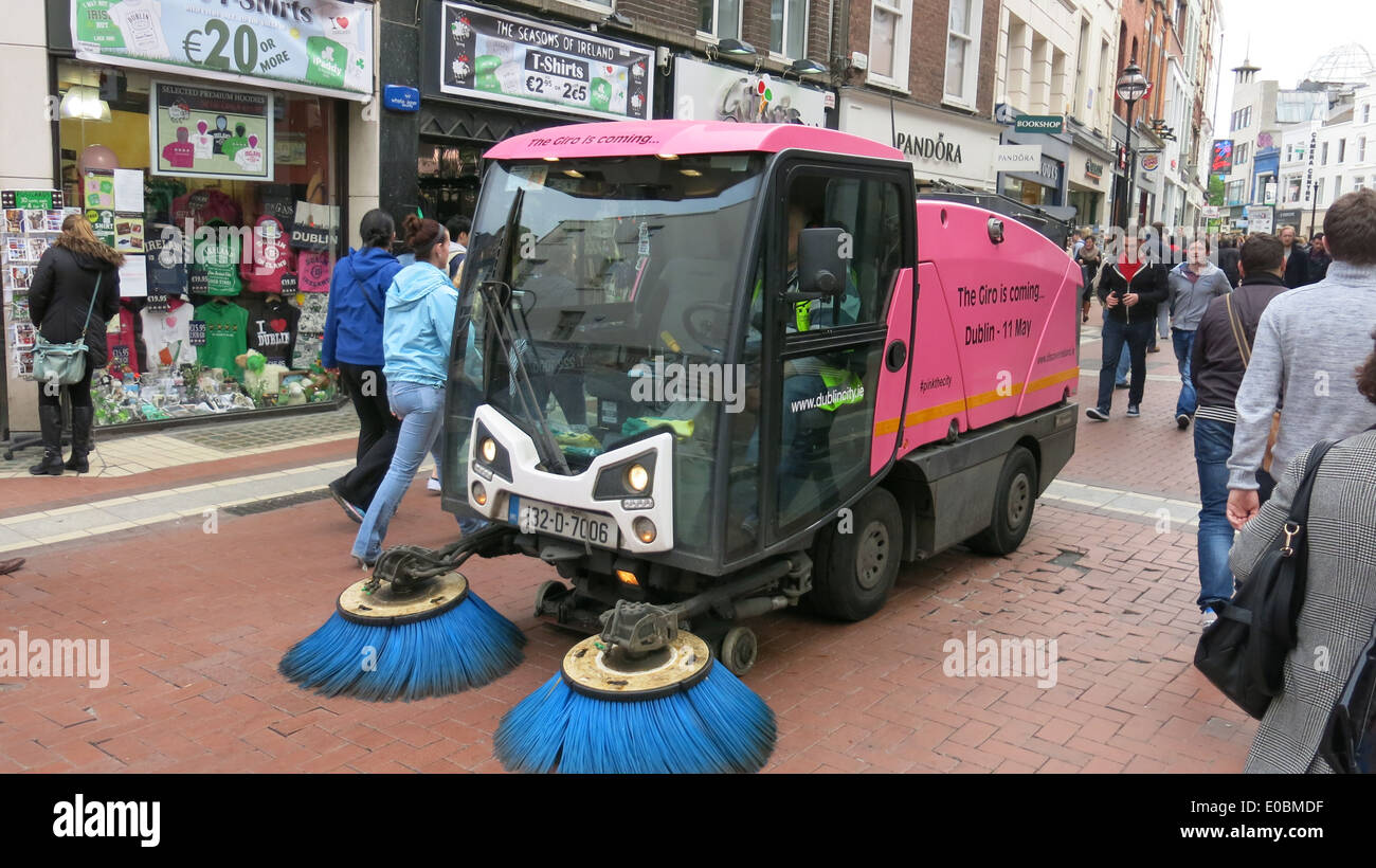 A pink street sweeper on Grafton Street,Dublin city centre during the ...